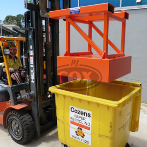 Bin Compactor Forklift Attachment safely Compact bulky waste